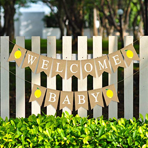 Jute Burlap Welcome Baby Banner Lemon Themed Baby Shower Diaper Party Decoration Supply