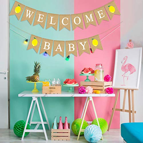 Jute Burlap Welcome Baby Banner Lemon Themed Baby Shower Diaper Party Decoration Supply