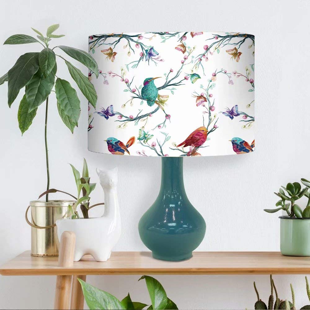 Colorful Bird Drum Lampshades Butterfly Floor Lamp Table Lamps Cover for Bedroom Living Room Office Decor, Birds and Butterflies, 11.81" x 8.26"