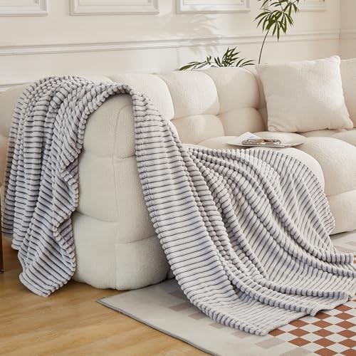 EMME Fleece Throw Blanket for Couch Purple, Soft, Plush, Warm and Cozy Blanket, Single Layer, Striped 3D Touch, Perfect for Bed Couch and Sofa Chair(Dark Purple, 50'' x 60'')