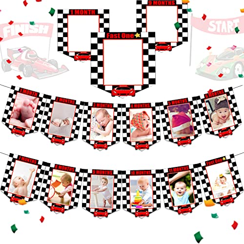 JeVenis Racing Car First Birthday Banner Fast One Birthday Party Decoration Supplies Fast One Birthday Decoration Racing Car Photo Banner