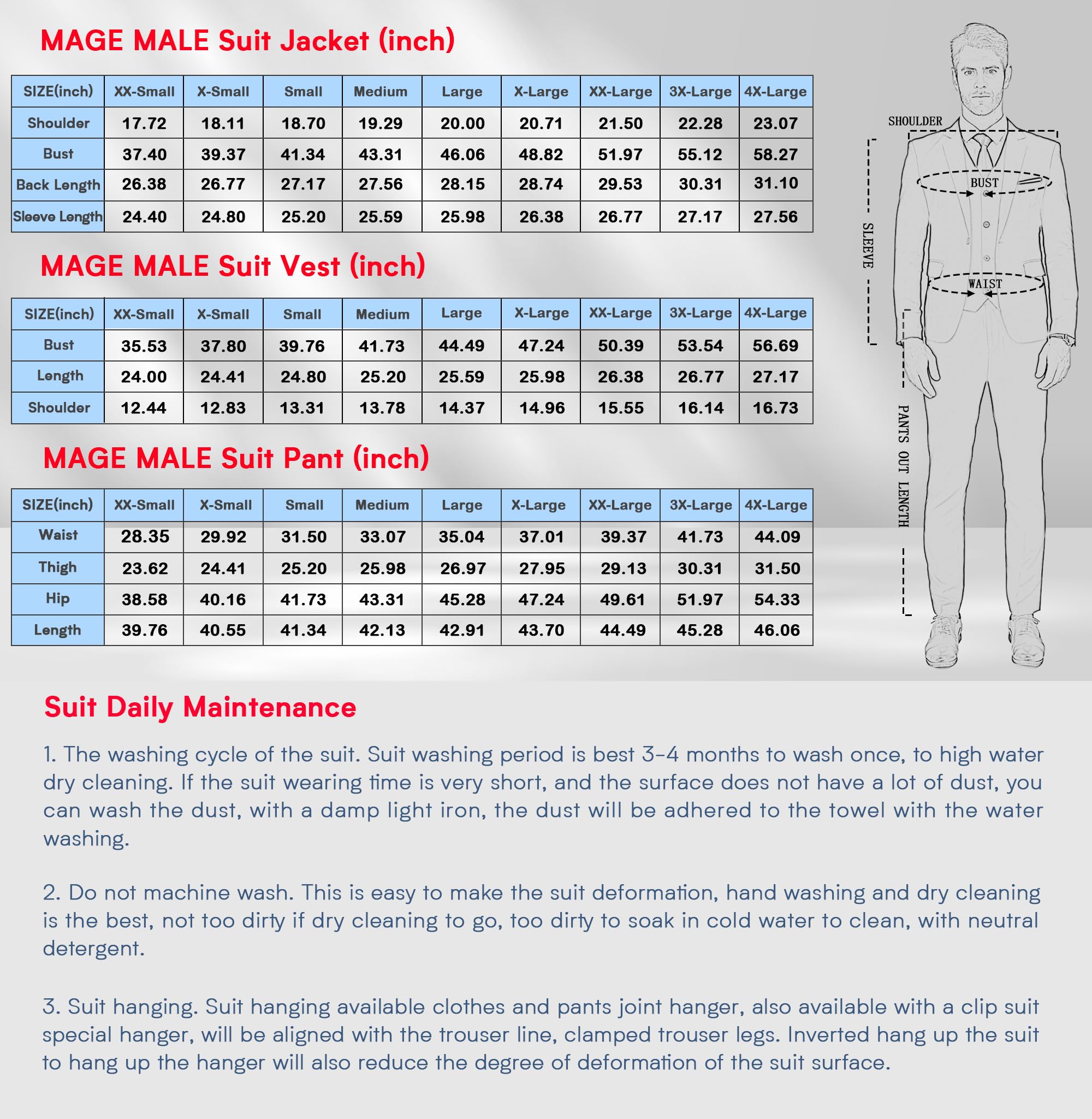 MAGE MALE Mens Suits Slim Fit 3 Piece Tuxedo Suit One Button Solid Prom Wedding Party Blazer Vest Pants Set with Tie Black