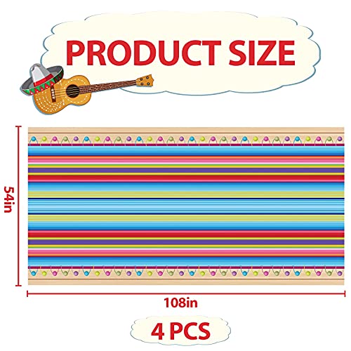 OuMuaMua 4 Pack Mexican Fiesta Party Decorations Tablecovers, 54 x 108 Inches Large Plastic Tablecloth for Cinco De Mayo Taco Birthday Fiesta Bachelorette Party Decorations