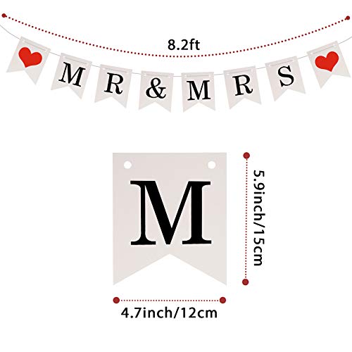 Mr and Mrs Just Married Banner, Wedding Bunting Banner with LED Fairy String Light 8 Flicker Mode, Hanging Sign Garland Pennant Photo Booth Props for Bridal Shower Wedding Engagement Car Party