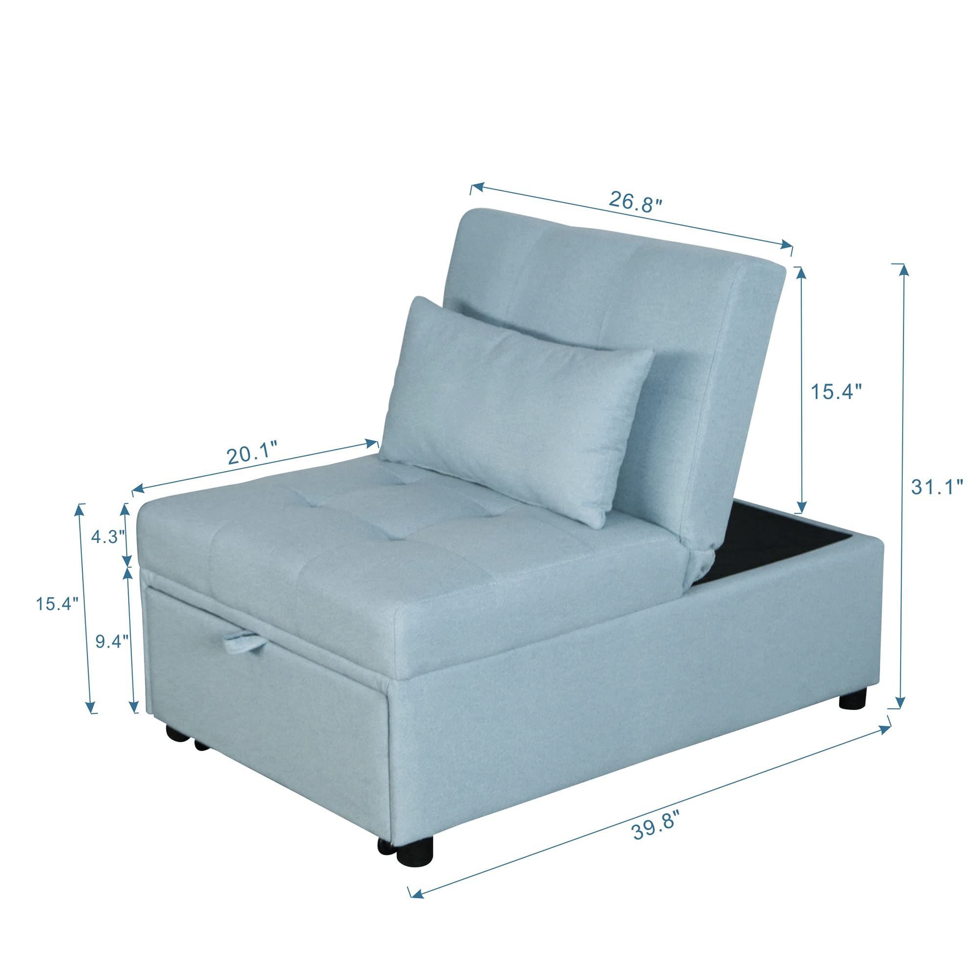 Morhome Convertible, Sleeper 4-in-1 Multi-Function Folding Ottoman Sofa Adjustable Backrest, 264 Pounds Weight Capacity, Single Bed Chair for Small Space, Green
