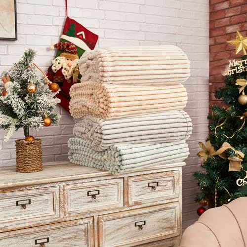 EMME Fleece Throw Blanket for Couch Purple, Soft, Plush, Warm and Cozy Blanket, Single Layer, Striped 3D Touch, Perfect for Bed Couch and Sofa Chair(Dark Purple, 50'' x 60'')