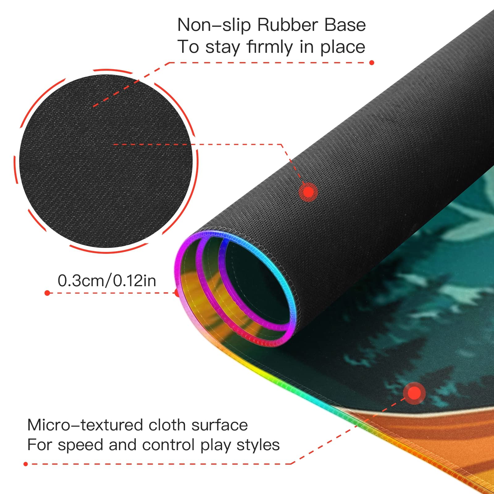 Large RGB Gaming Mouse Pad Family Adventure Camping Evening Scene Tent Glowing Extended Mousepad 35.4x15.7in, Soft Anti-Slip Rubber Base Luminous Mouse Mat for Pc Laptop, Gaming, Office, Home