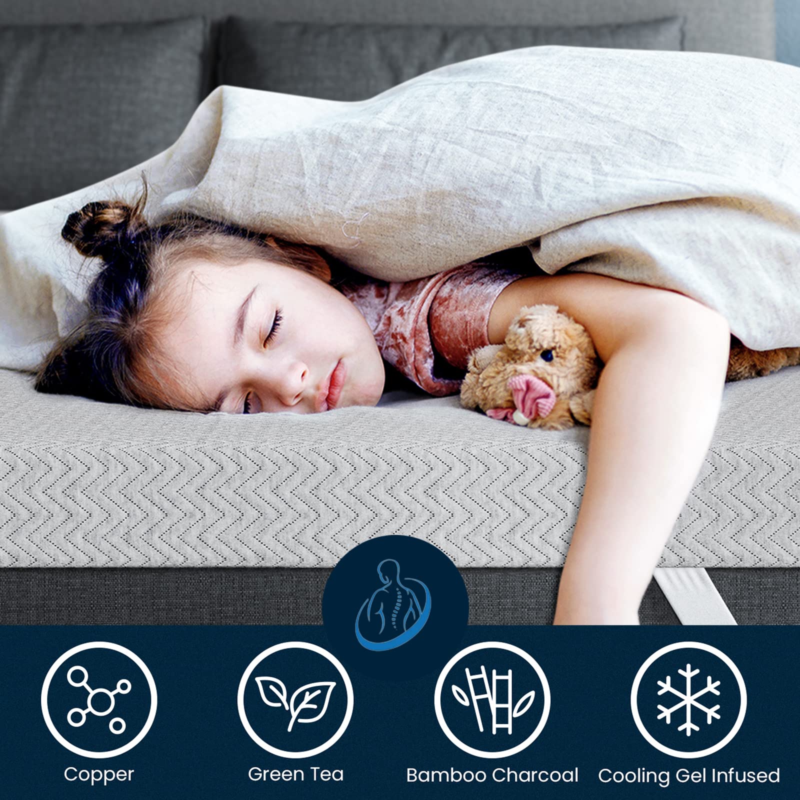 BedStory Mattress Topper 4 Inch King Size -Memory Foam Bed Topper for Pain Relief - Copper Gel Bamboo Charcoal Green Tea Infused Cooling Mattress Pad
