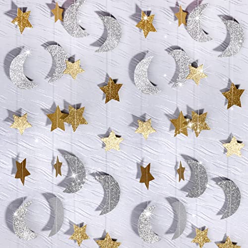 Gold Silver Twinkle Twinkle Little Star Birthday /Baby Shower Decorations Moon and Star Garland Decorations Outer Space Birthday Party Decorations Honey Moon Wedding Engagement