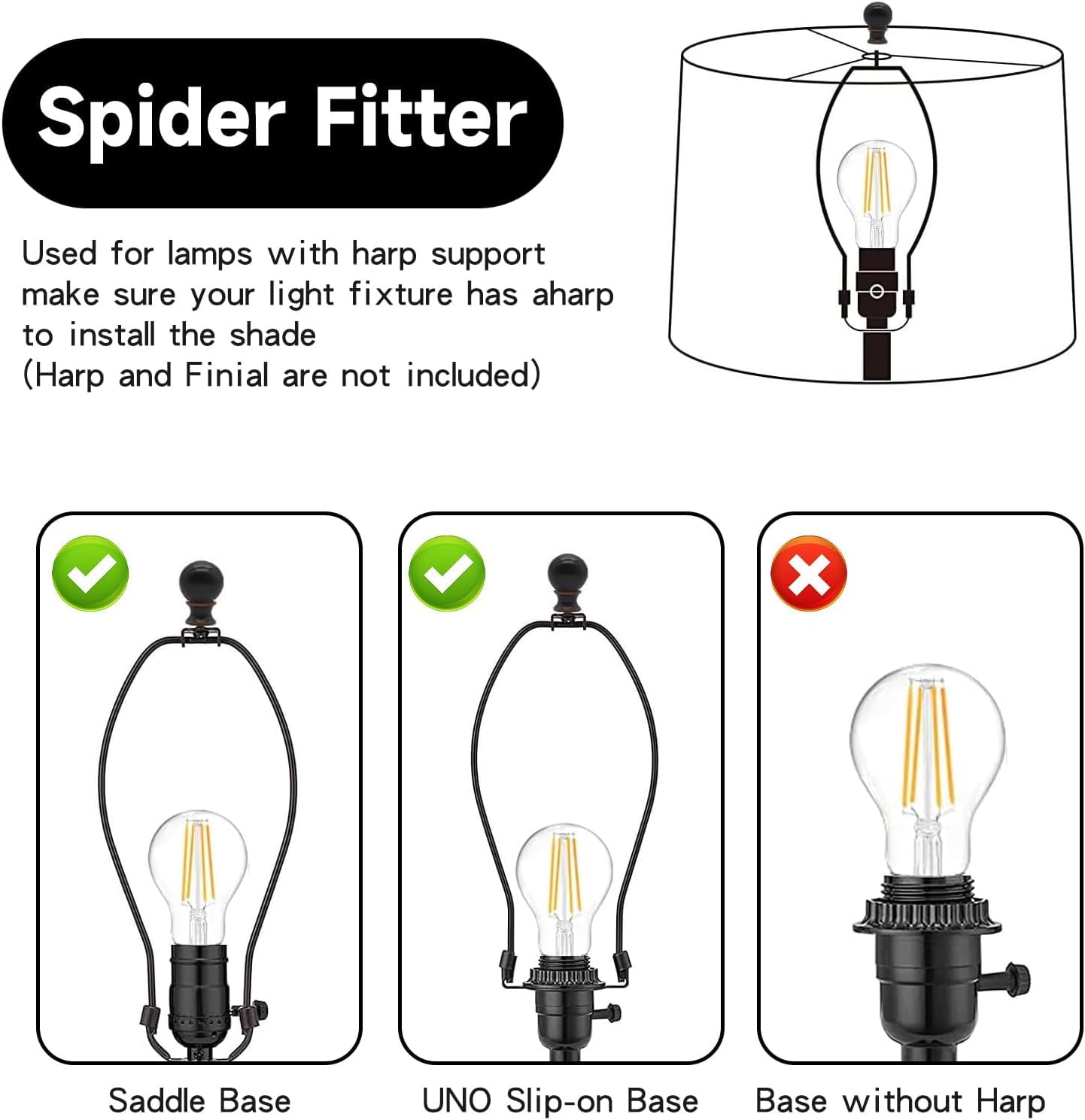 Drum Lamp Shade Set of 2, 13x13x10 inches Easy Assembly Lampshades for Table, Bedside, Floor Lamps, Spider Fitter (BlackGold)
