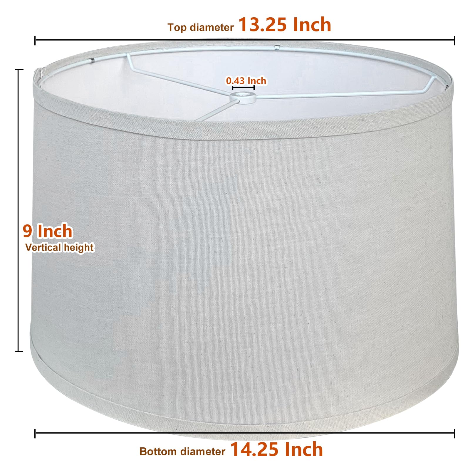 TOOTOO STAR Brown Drum Lamp Shade 13.25"x14.25"x9" inches Assembly Required Natural Linen Lampshade for Table Lamp,Bedside Lamp,Floor Lamp