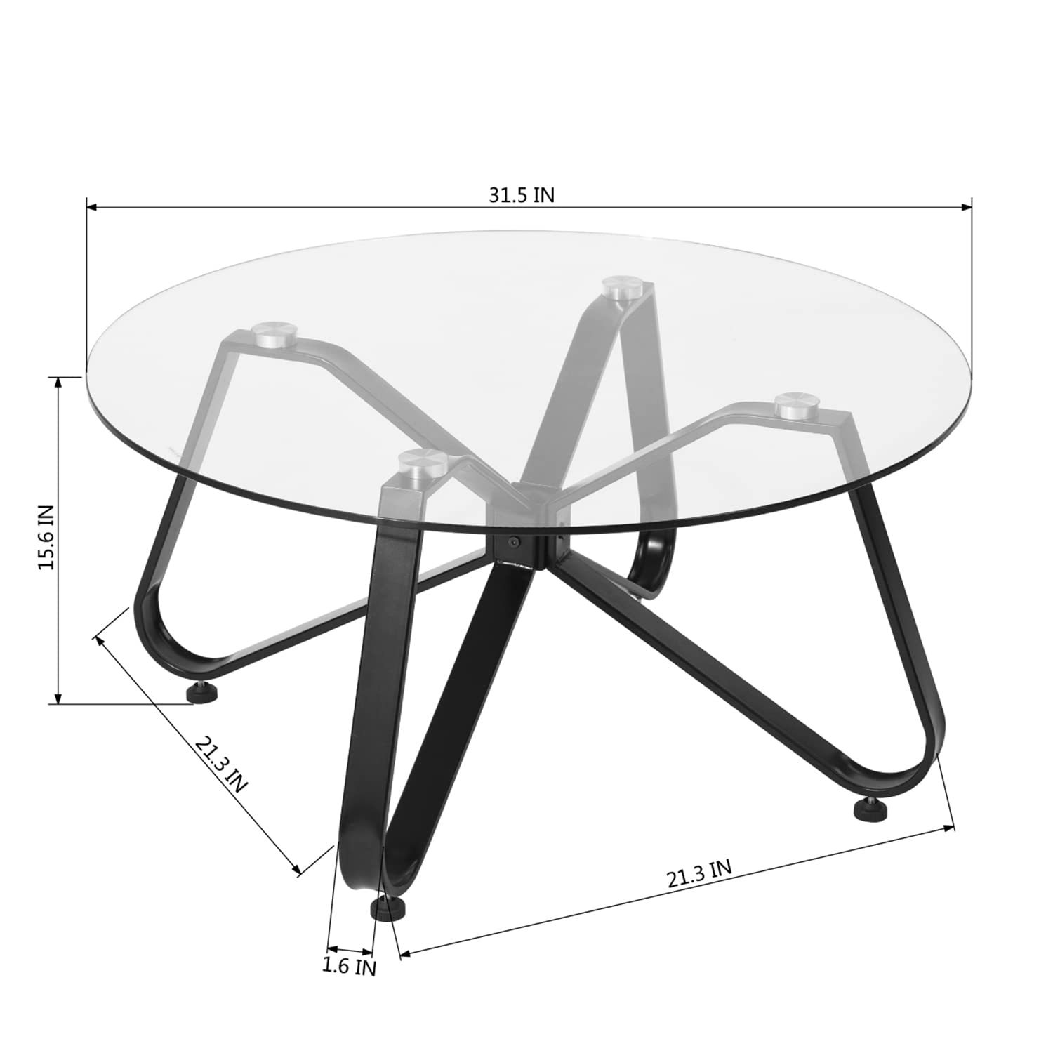 wOod-it Round Coffee Table 31.5" Tempered Glass Top Black Metal Center Tables Small Circle Modern for Living Room