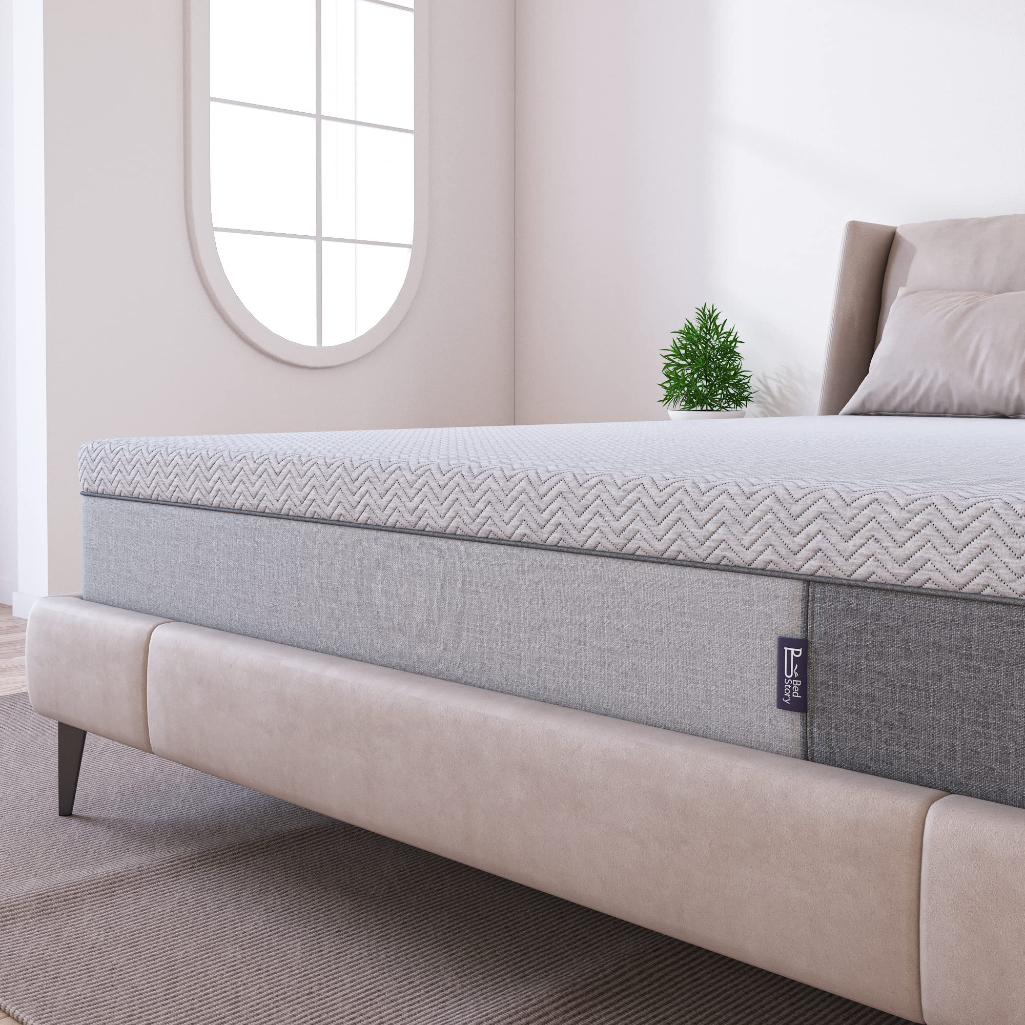 BedStory Mattress Topper 4 Inch King Size -Memory Foam Bed Topper for Pain Relief - Copper Gel Bamboo Charcoal Green Tea Infused Cooling Mattress Pad