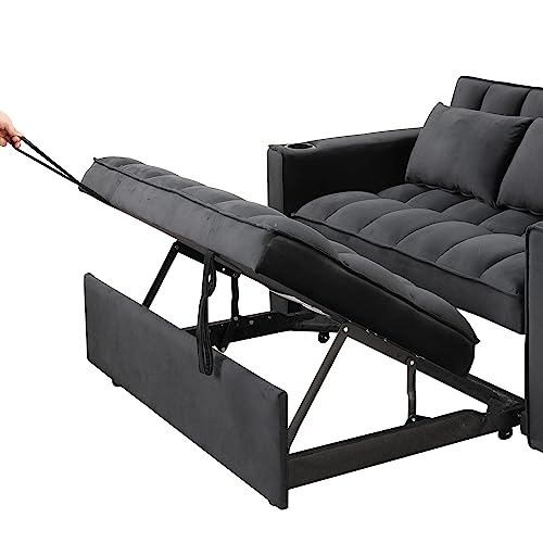 4 in 1 Convertible Pull Out Sleeper Sofa Bed,Adjustable Loveseat Armchair Single Couch Chair with Cup Holder,USB Port,Side Pocket&Pillows for Living Room Apartment Small Space Furniture Set