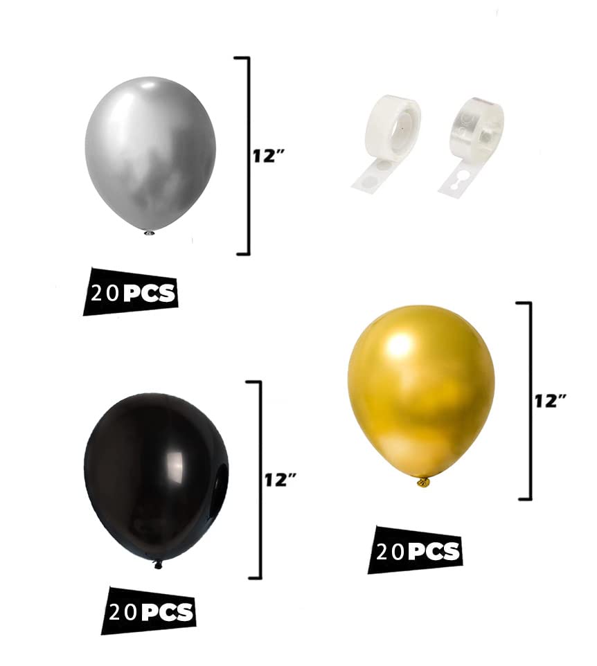 60pcs Gold Silver Black Balloons 12 Inches Latex Gold Silver Black for Birthday Party Baby Shower Graduation Decorations.