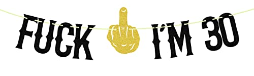 I’m 30 Years Old Banner, 30th Birthday Bunting Party Decor, Cheers to 30 Years ,Funny Thirty Years Old Birthday Party Decorations Black and Gold