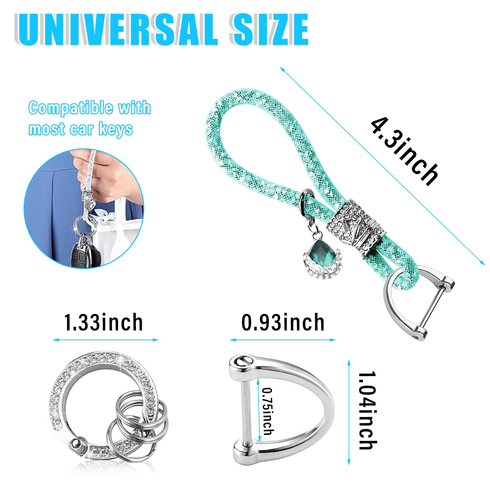 Ziciner Bling Crystal Car KeyChains for Women & Girls, Car Key Chain Glitter Key Ring, Universal Bling Key Chain Accessories (Green)