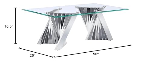 Anewsun Modern Coffee Table, Clear Glass Living Room Coffee Table with Silver Geometric Base