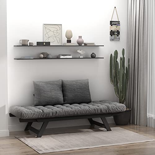 HOMCOM Single Person 3 Position Convertible Chaise Lounger Sofa Bed with 2 Large Pillows and Oak Frame, Dark Gray