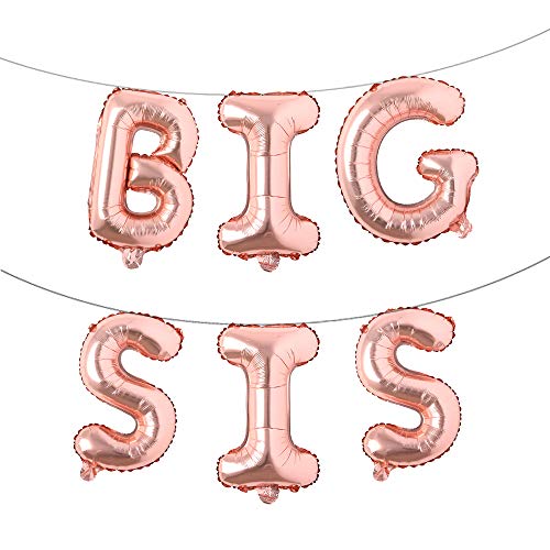 16" Multicolor Big SIS Balloons Banner Foil Letters Mylar Balloons for Baby Showers Birthday Party Decoration (Big SIS Rose Gold)