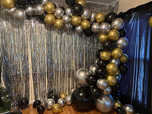 60pcs Gold Silver Black Balloons 12 Inches Latex Gold Silver Black for Birthday Party Baby Shower Graduation Decorations.