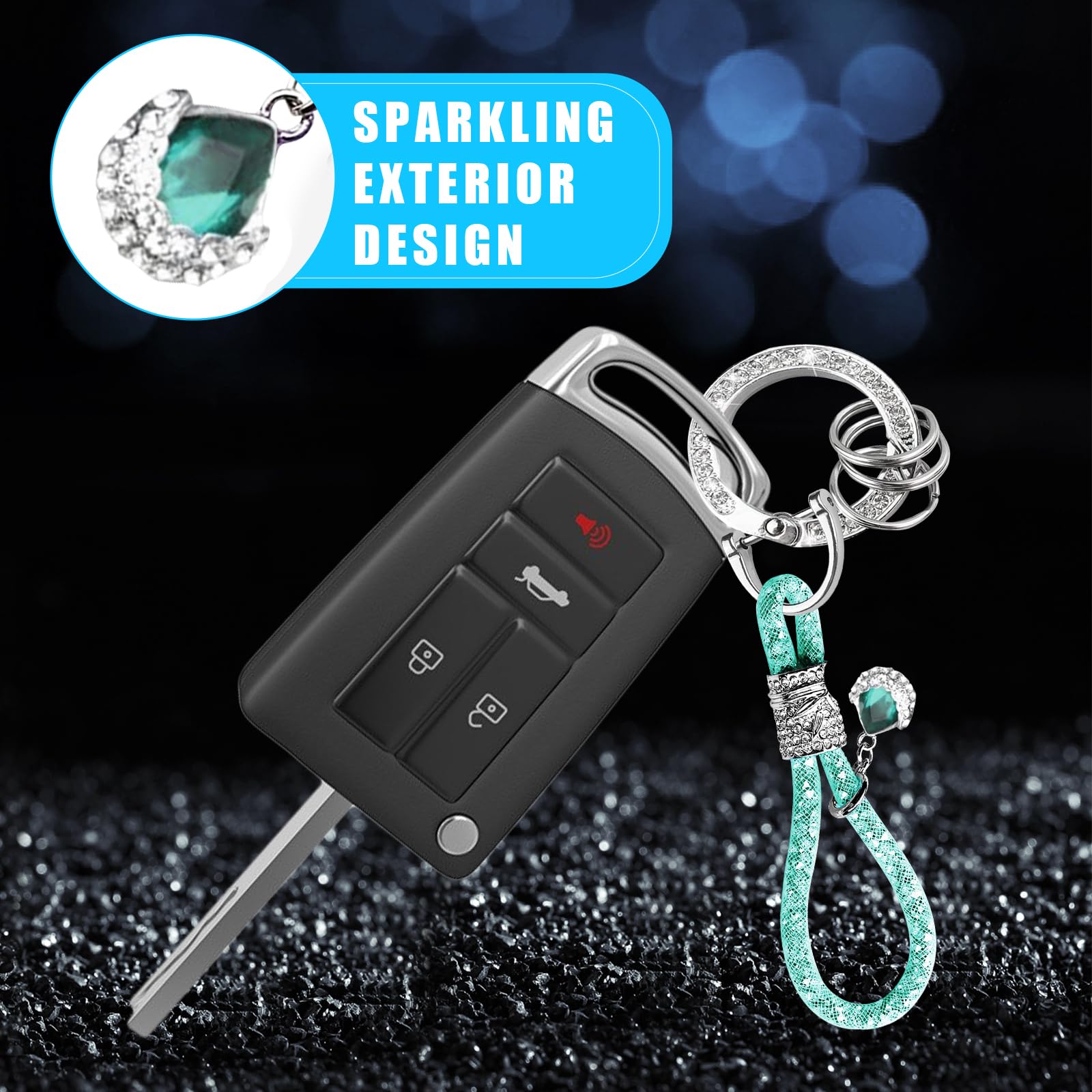 Ziciner Bling Crystal Car KeyChains for Women & Girls, Car Key Chain Glitter Key Ring, Universal Bling Key Chain Accessories (Green)