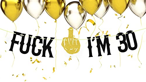 I’m 30 Years Old Banner, 30th Birthday Bunting Party Decor, Cheers to 30 Years ,Funny Thirty Years Old Birthday Party Decorations Black and Gold