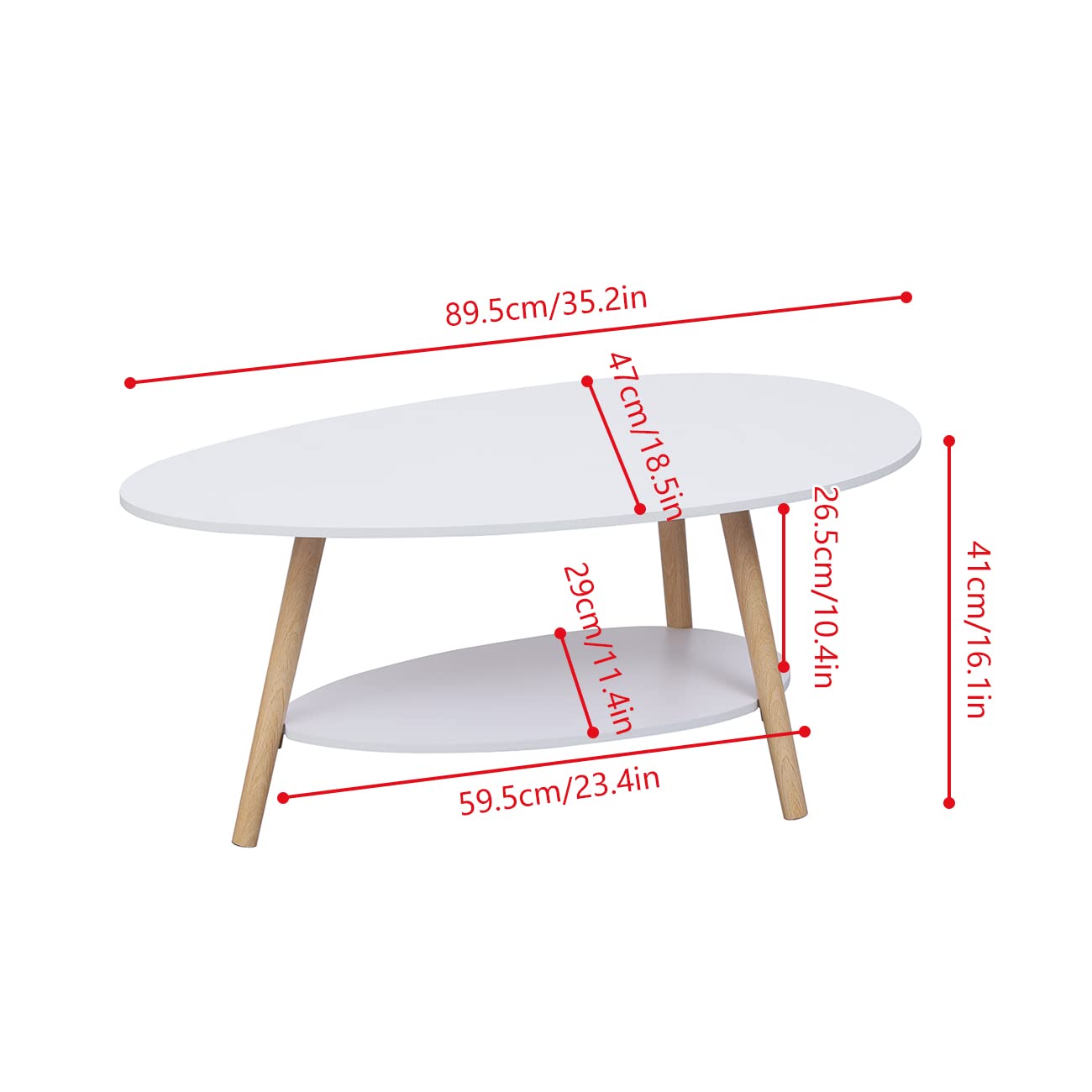 Oval Wood Coffee Table Modern Style with Open Storage Layer for Storage and Display 2 Tier Goose Egg Pattern Sofa Table Cocktail Table for Living Room Home Office