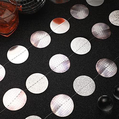 5 Pcs Glitter Disco Party Garland Silver Circle Dots Garland Hanging Streamer Backdrop Holographic Disco Ball Garland 70s 80s 90s Birthday Party Decorations Bachelorette Prom Banner for Bridal Shower