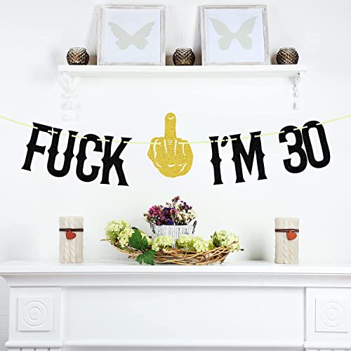 I’m 30 Years Old Banner, 30th Birthday Bunting Party Decor, Cheers to 30 Years ,Funny Thirty Years Old Birthday Party Decorations Black and Gold