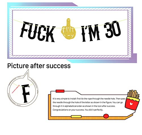 I’m 30 Years Old Banner, 30th Birthday Bunting Party Decor, Cheers to 30 Years ,Funny Thirty Years Old Birthday Party Decorations Black and Gold