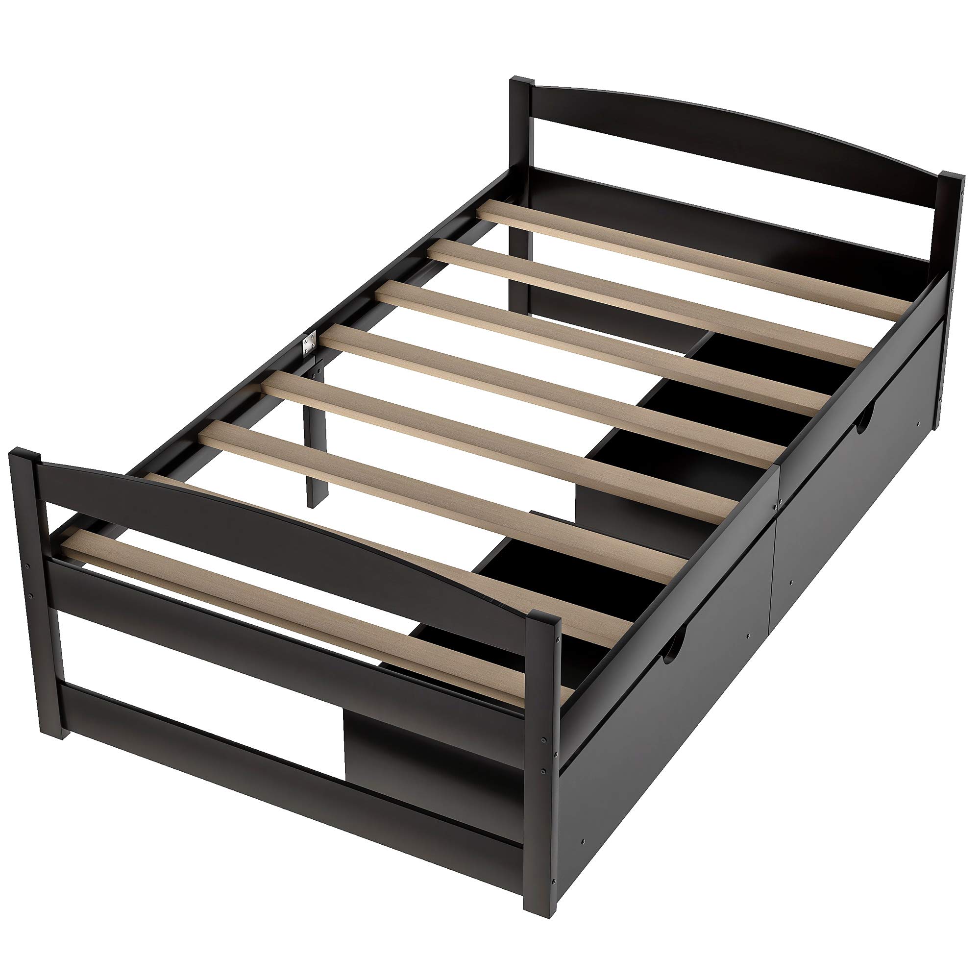 KoiHome Wooden Daybed with 2 Storage Drawers, Twin Size Platform Bed Frame, Daybed Twin for Kids Boy Girls Bedroom,Living Room, Office, No Box Spring Needed, Twin Size Day Beds Sofas in Espresso