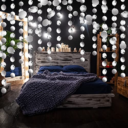 5 Pcs Glitter Disco Party Garland Silver Circle Dots Garland Hanging Streamer Backdrop Holographic Disco Ball Garland 70s 80s 90s Birthday Party Decorations Bachelorette Prom Banner for Bridal Shower