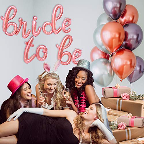 Bride To Be Letter Balloons - Big Rose Gold Bride To Be Banner In Cursive / Script Letters | Great For Bachelorette Party Decorations / Bridal Shower Decor | Bride To Be Foil Mylar Balloon