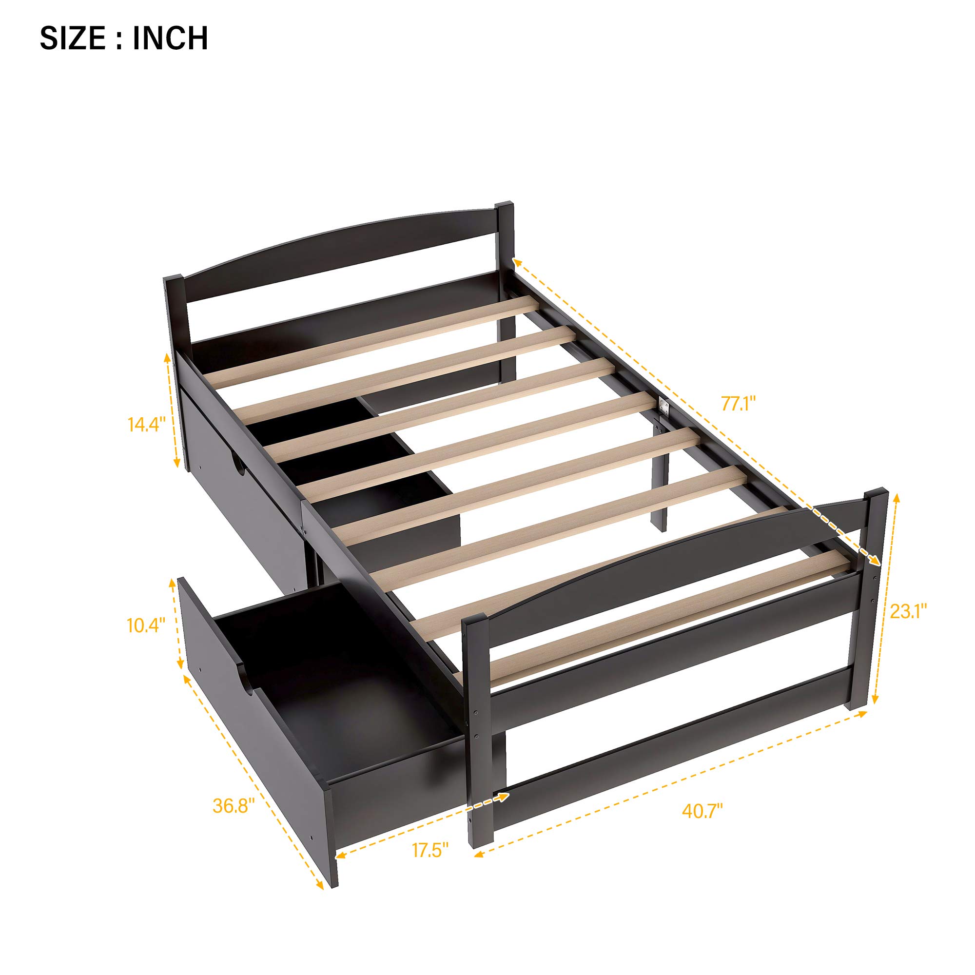 KoiHome Wooden Daybed with 2 Storage Drawers, Twin Size Platform Bed Frame, Daybed Twin for Kids Boy Girls Bedroom,Living Room, Office, No Box Spring Needed, Twin Size Day Beds Sofas in Espresso