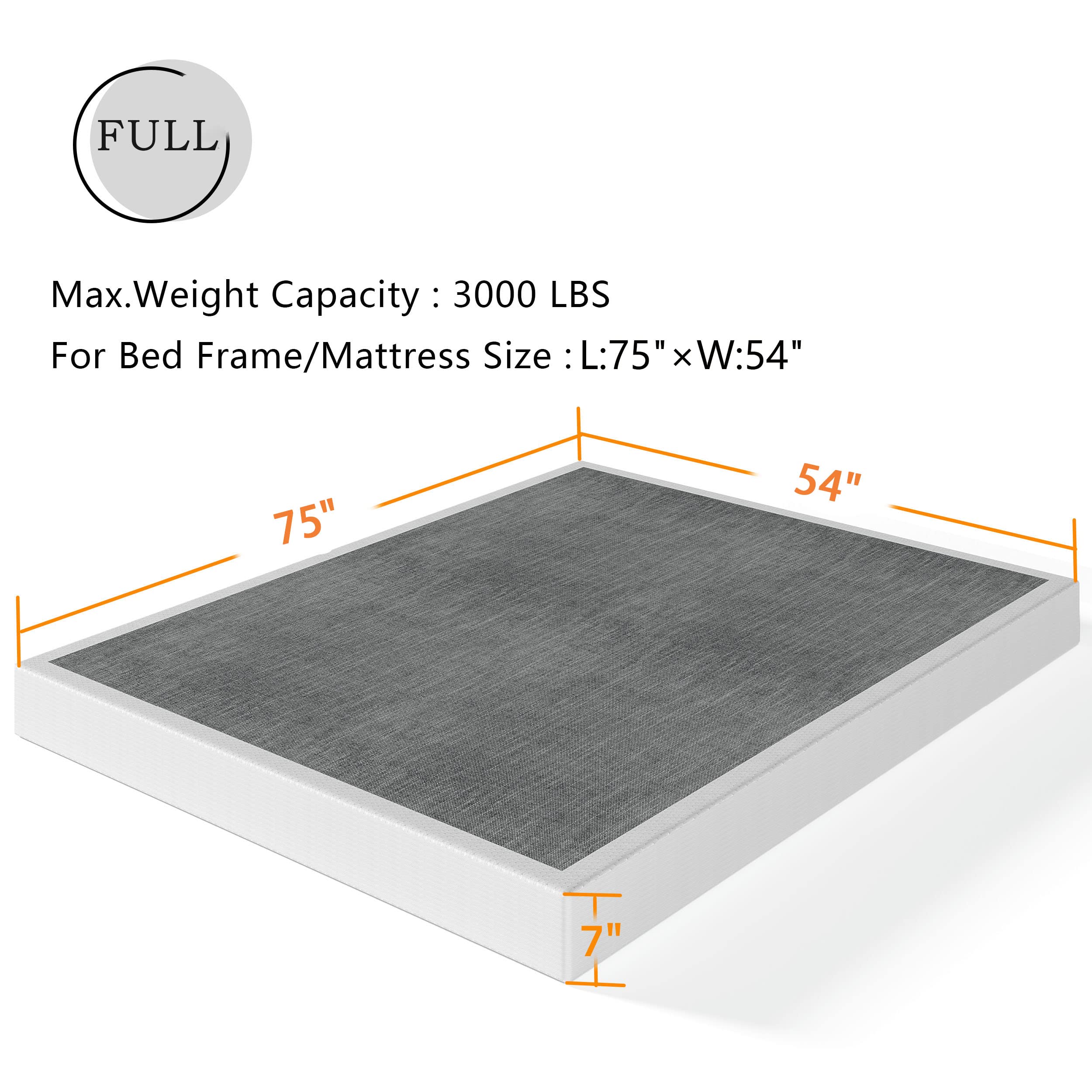 THEOCORATE 7 Inch Full Box Spring, Metal High Profile Spring, Heavy Duty Mattress Foundation, Easy Clean Cover, Quiet, Non-Slip, Simple Assembly