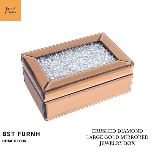 BST FURNH Luxurious Crushed Diamond Large Gold Mirrored Jewelry Box Silver Glass Jewelry Organizer Storage High-end Luxury Big Mirror Box Jewelry Decorative Box