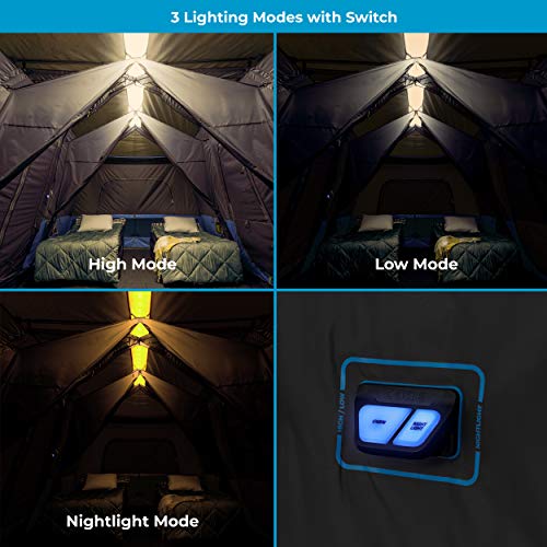 CORE 12 Person Instant Cabin Tent with LED Lights | Large 3 Room Family Lighted Pop Up Tent for 2 Minute Camp Setup | Included Storage Pockets for Camping Accessories