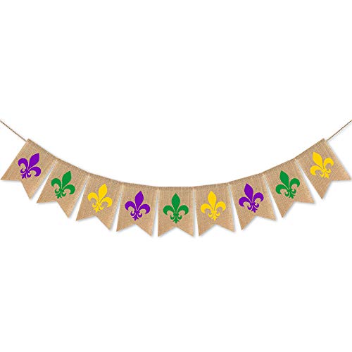 SWYOUN Burlap Mardi Gras Banner New Orleans Party Mantel Fireplace Garland Decoration Supplies
