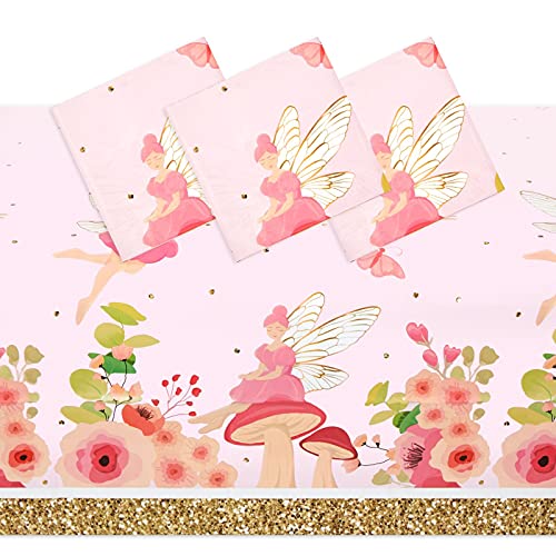 Fairy Tea Party Tablecloths for Girls Floral Birthday Supplies (54 x 108 in, 3 Pack)