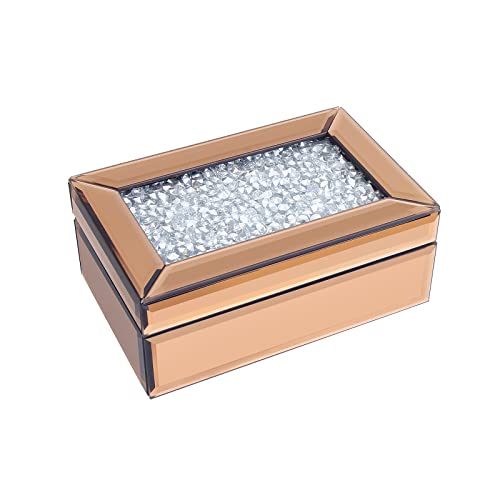 BST FURNH Luxurious Crushed Diamond Large Gold Mirrored Jewelry Box Silver Glass Jewelry Organizer Storage High-end Luxury Big Mirror Box Jewelry Decorative Box