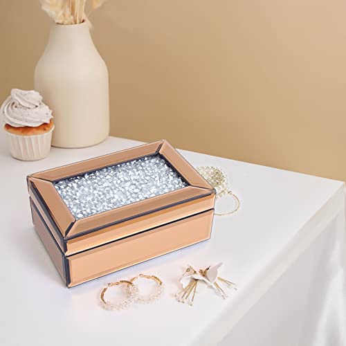 BST FURNH Luxurious Crushed Diamond Large Gold Mirrored Jewelry Box Silver Glass Jewelry Organizer Storage High-end Luxury Big Mirror Box Jewelry Decorative Box