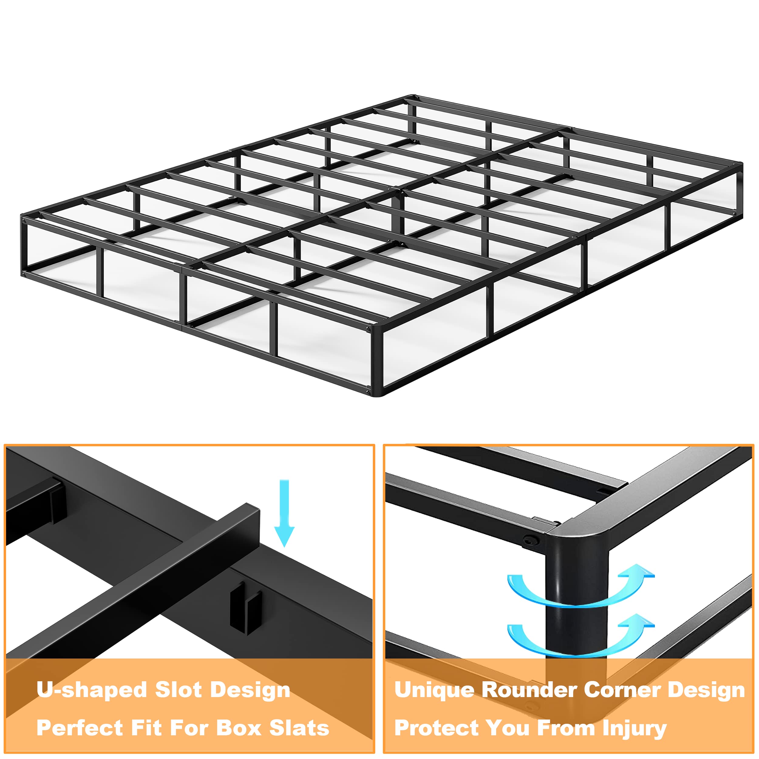 THEOCORATE 7 Inch Full Box Spring, Metal High Profile Spring, Heavy Duty Mattress Foundation, Easy Clean Cover, Quiet, Non-Slip, Simple Assembly