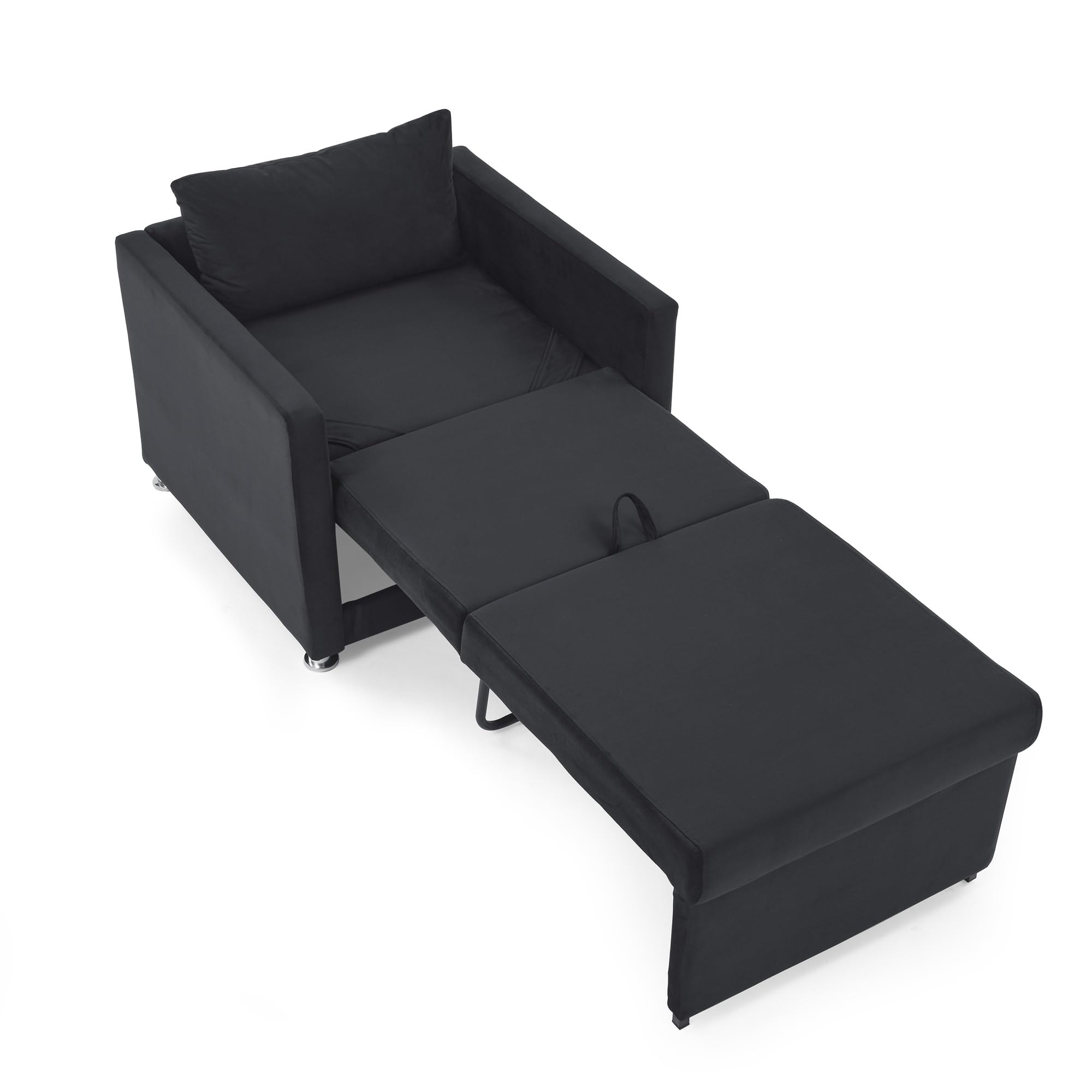 Futon Folding Single Chair Bed,Convertible Sleeper Sofa 2-in-1 Pull Out Lounge Chair Beds with Pillow&Pocket for Living Room Apartment Office(Black)
