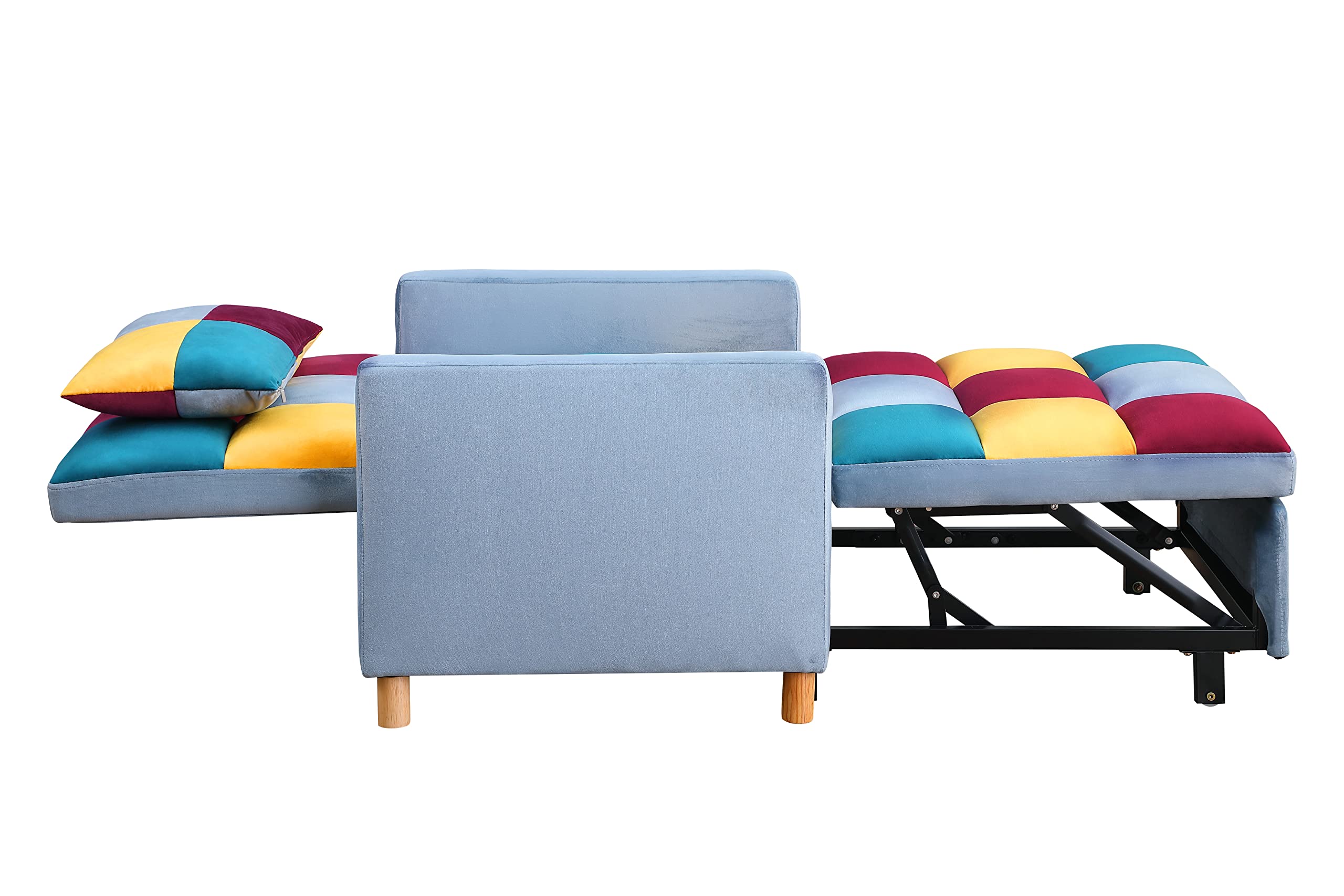 3-in-1 Single Chair Bed,Convertible Sleeper Sofa Chair Bed with Pillow,Multi-Functional Sleeper Chair with Adjustable Backrest,pullout Sofa Bed with Velvet Fabric for Apartment(Multicolor)