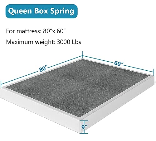 Gdduck 9 Inch Box Spring Queen,Metal Queen Size Box Only Basics Bed Base, Mattress Foundation,Black Sturdy Heavy Duty Structure with Cover,Noise Free,Easy Assembly