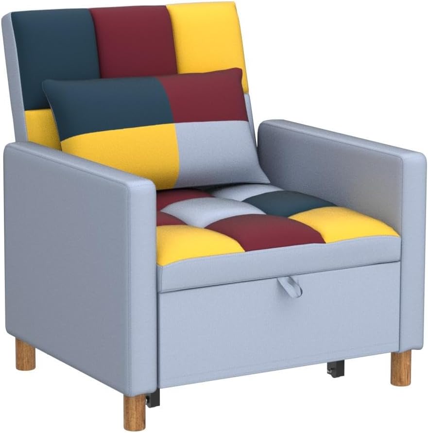 3-in-1 Single Chair Bed,Convertible Sleeper Sofa Chair Bed with Pillow,Multi-Functional Sleeper Chair with Adjustable Backrest,pullout Sofa Bed with Velvet Fabric for Apartment(Multicolor)