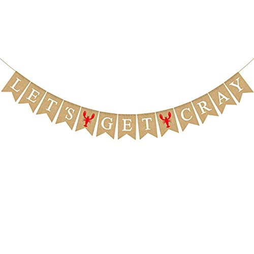 Pudodo Jute Burlap Crawfish Let's Get Cray Banner Rustic Summer Lobster Party Decoration
