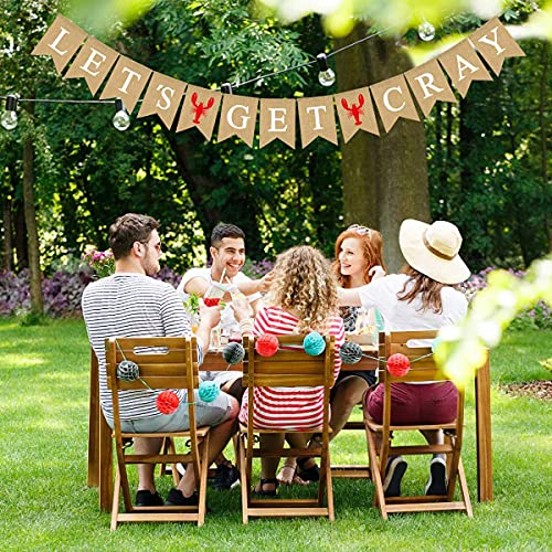 Pudodo Jute Burlap Crawfish Let's Get Cray Banner Rustic Summer Lobster Party Decoration