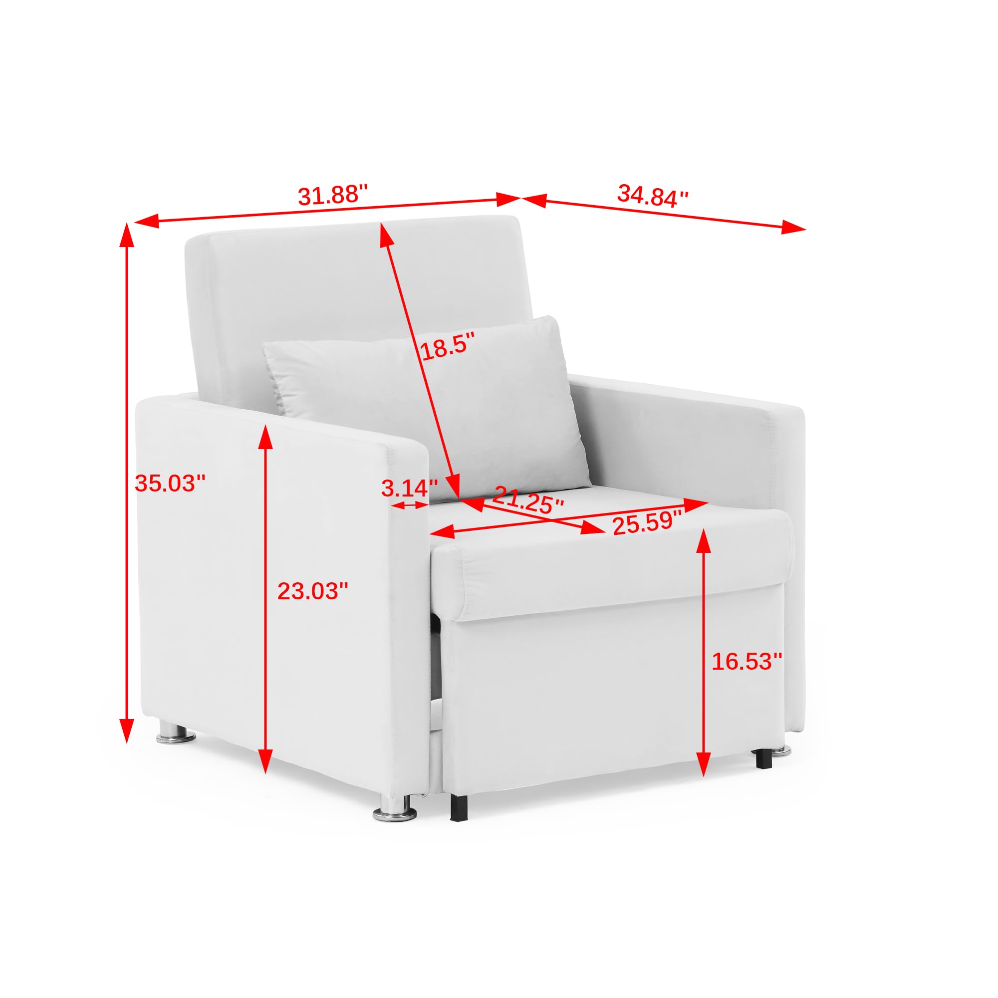 Futon Folding Single Chair Bed,Convertible Sleeper Sofa 2-in-1 Pull Out Lounge Chair Beds with Pillow&Pocket for Living Room Apartment Office(Black)
